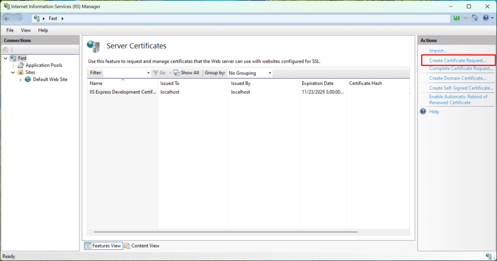 Steps for Creating and Installing an SSL Certificate on a Windows Server. - Knowledge Hub - Fast ...