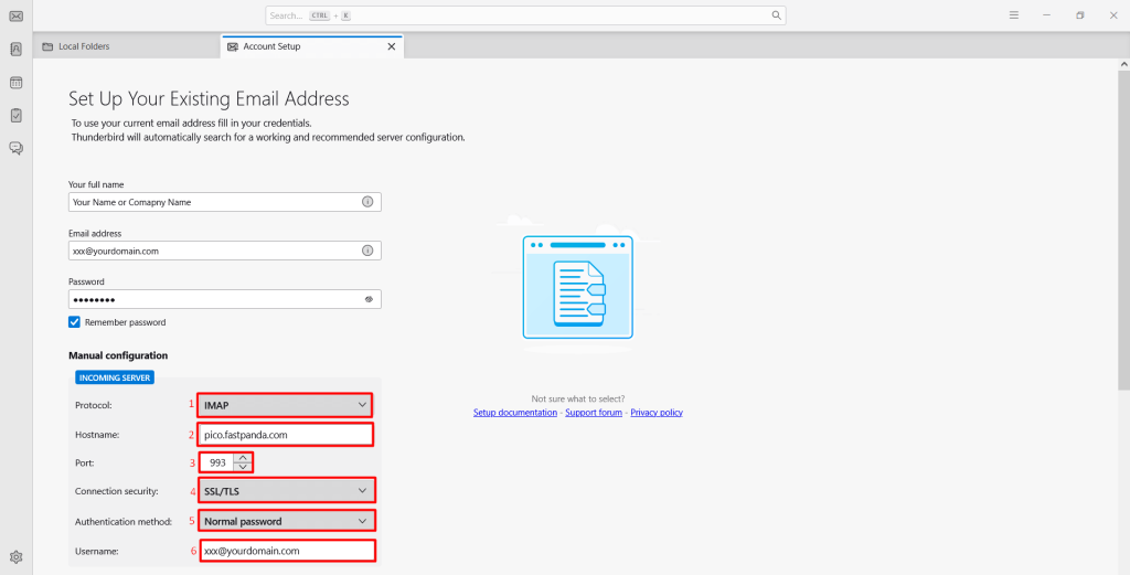 How to set up a Business Email IMAP account in Thunderbird? - Knowledge Hub - Fast Panda